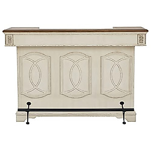Signature Design by Ashley Realyn French Country Bar with Metal Footrest, White & Beige