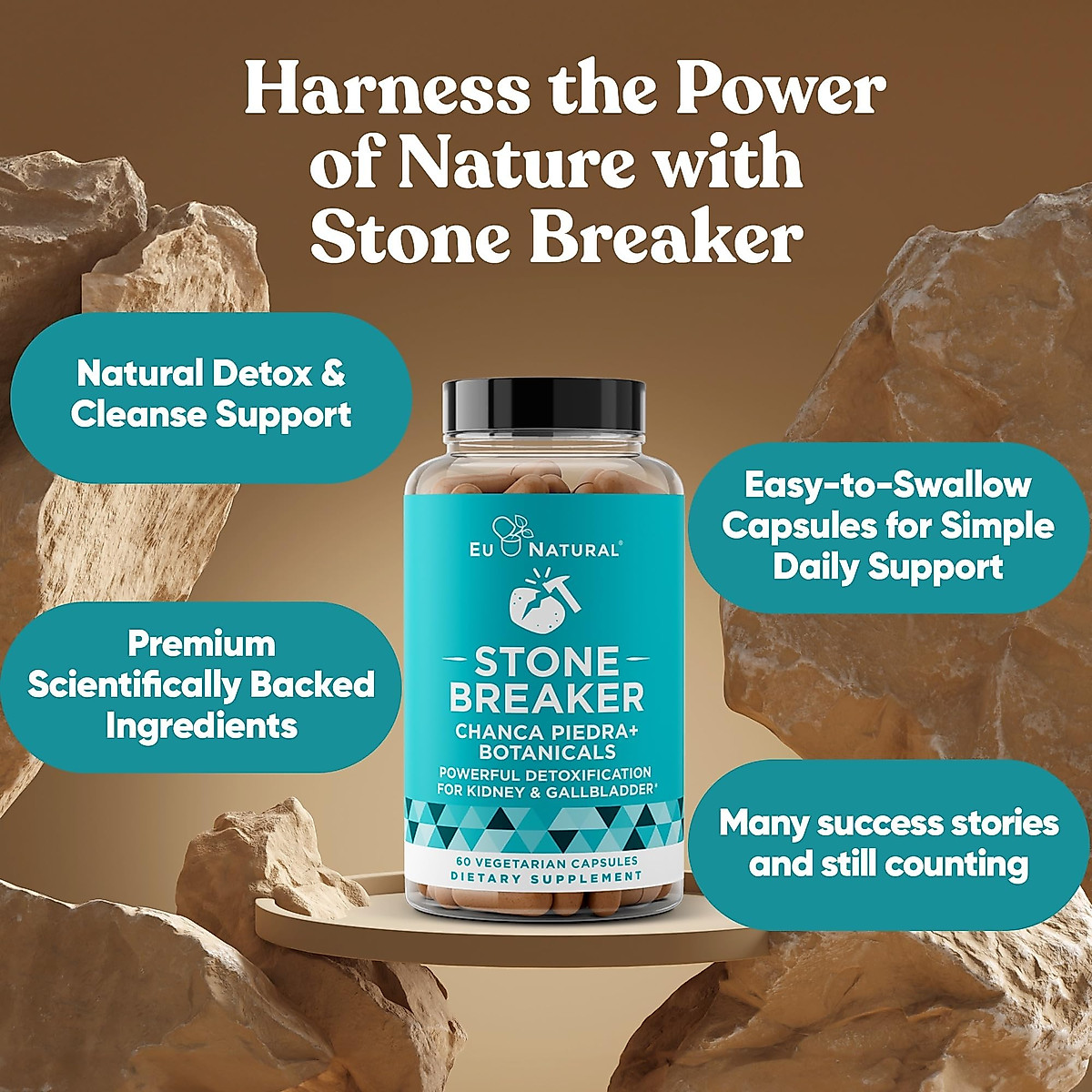 Chanca Piedra Stone Breaker – Natural Dissolver, Kidney Cleanse & Gallbladder Supplement – Detoxify Urinary Tract, Flush Impurities, Clear System – 60 Vegan Soft Capsules