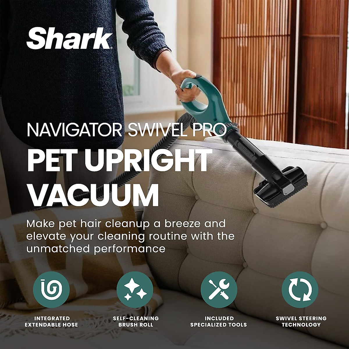 SHARK ZU51 Navigator Swivel Pro Pet Upright Vacuum with Self-Cleaning Brushroll, Green (Renewed)