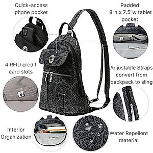 Baggallini Naples Convertible Small Daypack Sling Crossbody, Midnight Blossom