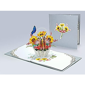 CUTPOPUP Birthday Card Pop Up, Mother's Day, 3D Greeting, Thank You Card (Sunflowers Basket)