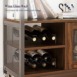 Tatub 54.3'' Wine Bar Cabinet for Liquor, Coffee Bar Cabinet Buffet Sideboard with Storage Compartment for Kitchen, Dining Room, Farmhouse(Hazelnut Brown)