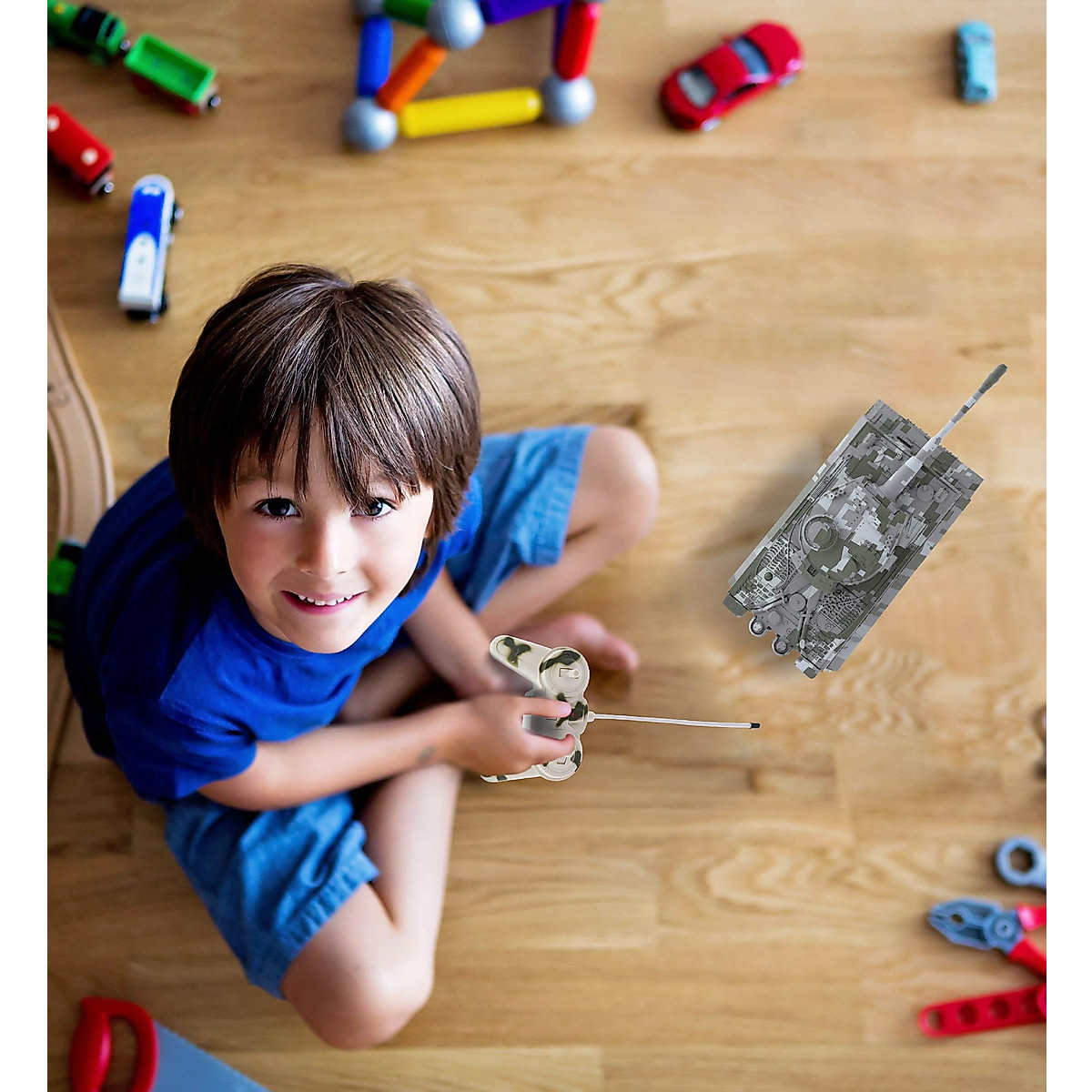 Mozlly Army RC Tank Toy with Lights and Battle Sounds - Remote Control Toy Tank with Rotating Turret, Cool Realistic RC Military Tank Model Car, RC Vehicles for Kids