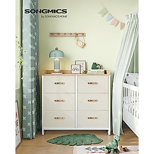 SONGMICS Dresser for Bedroom with 6 Drawers, Chest of Drawers, with Water-Resistant Changing Table, Storage Organizer Cabinet, for Kids Room Nursery Living Room Hallway, Beige UGKR101K01
