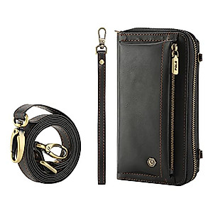 nincyee Multifunction Wallet Case for iPhone 11,Large Capacity Leather Zipper Clutch Bag Case with Shoulder Strap Black