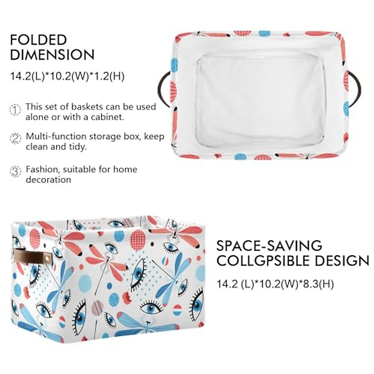 Dragonfly Eyes Storage Basket Bins Foldable Laundry Hamper Toy Storage Bins Box Organizer for Bedroom Office Clothes Pet Nursery Living Room,2 pcs
