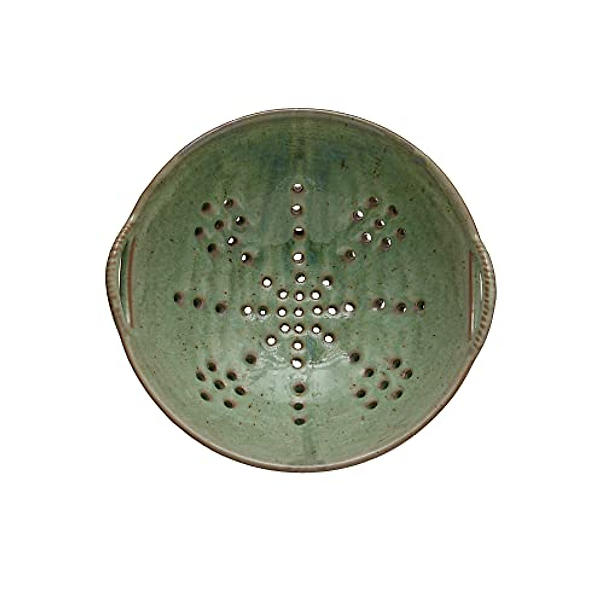 Creative Co-Op Stoneware Berry Bowl with Handles, Aqua Reactive Glaze Serveware, 8"L x 8"W x 3"H, Multicolor