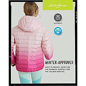 Eddie Bauer Kids' Jacket - CirrusLite Weather Resistant Down Coat for Boys and Girls - Insulated Quilted Bubble Puffer (3-20), Size 14-16, Blush