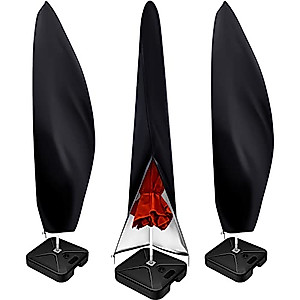 3 Pcs Patio Umbrella Cover Offset Umbrella Cover for 9ft to 12ft Cantilever Outdoor Waterproof Fabric Cantilever Umbrella Covers Banana Style Parasol Cover with Zipper for Garden Beach Umbrella, Black