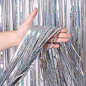 3 Pack Fringe Curtains Party Decorations,Tinsel Backdrop Curtains for Parties,Photo Booth Wedding Graduations Birthday Christmas Event Party Supplies (Silver)