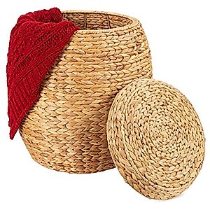 Best Choice Products Vintage Multipurpose Hyacinth Storage Basket, Plant Décor, Handwoven Organizer Tote for Bedroom, Living Room, Bathroom, w/Lid - Natural