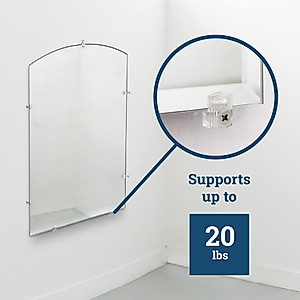 Clear Mirror Clips for Frameless Mirrors - Holds 1/4" Thick Glass - Pack of 20 Includes Anchors and Screws Kit