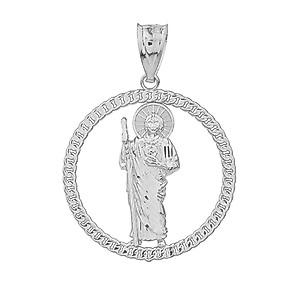 Sterling Silver Saint Jude Thaddeus Round Rope Design Frame Pendant