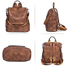 CLUCI Leather Backpack for Women Anti-theft Fashion Ladies Travel Backpack Purse Vintage Large Shoulder Bags Two-Toned Brown