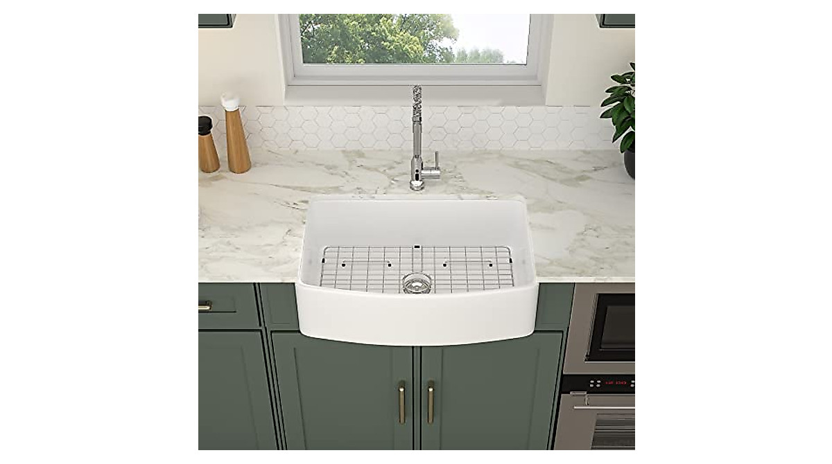30 Inch Farmhouse Kitchen Sink - Logmey Arch Edge Ceramic Fireclay