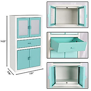 MIOCASA Mini Metal Locker Collectible Furniture Glass Door Display Cabinet for Classroom, School, Home, Pink, 14.25" Tall x 7.91" x 3.98"