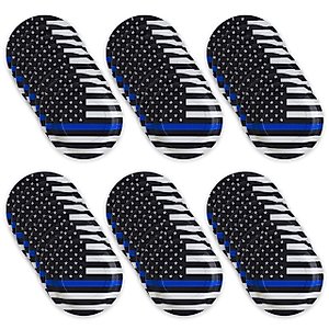 Havercamp Police-Thin Blue Line 9” Plates (48 pack)! 48 Lg. Round Dinner Plates in the Official Thin Blue Line Flag Pattern.