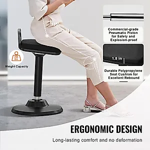 VEVOR Active Chair with Handle, Height-Adjustable (24.6-34.4") Wobble Chair Made of Elastic Fabric & 45 mm Foam, Ideal for Schools, Office and Home, 8° Tilt Angle, Age 12-18, Black