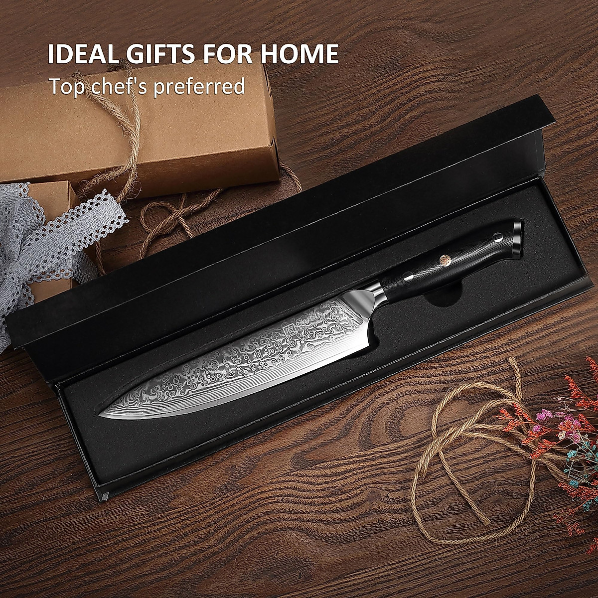 PAUDIN Damascus Chef Knife, 8 Inch Kitchen Knife, 67 Layers Damascus Steel Knife Japanese VG10 Core, Professional Chefs Knife with Ergonomic G10 Handle