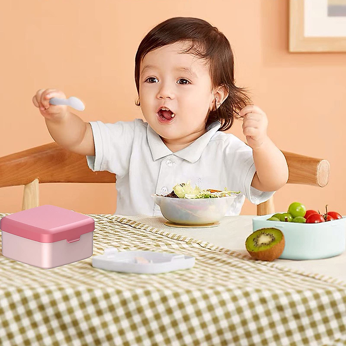 Cream Kids Baby Silicone Suction Plate,Bowl,Spoon,Fork and Baby Food Scissors 5 Piece Set with - BPA Free -Great Kids Food Gift Pack(Macaron Light Blue)