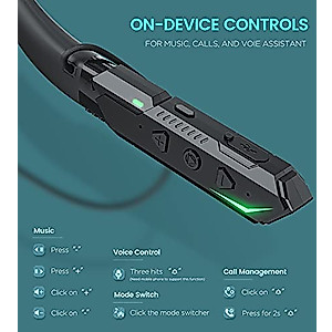 TNTOR Neckband Bluetooth Headphones with Microphone, Wireless Headphones Bluetooth 5.0 with Bright Green LED Ambient Light, Ultra Low Latency, Sweatproof for Gaming Running Sport