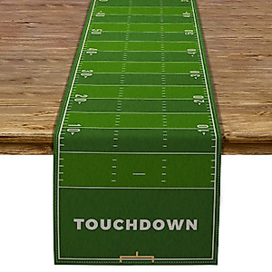 Pudodo Football Field Table Runner Touchdown Game Day Tablecloth Football Theme Birthday Party Kitchen Dining Home Decoration (13" x 72")