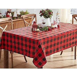 Newbridge Holiday Red and Black Buffalo Plaid Christmas Print Vinyl Flannel Backed Tablecloth, Country Rustic Red Black Cottage Check Xmas Wipe Clean Tablecloth, 60 Inch x 84 Inch Oblong/Rectangle