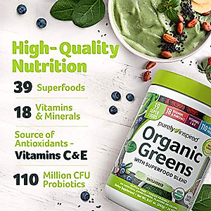 Greens Powder Smoothie Mix | Purely Inspired Organic Greens Powder Superfood, Unflavored, 24 Servings (Package May Vary), 8.57 Ounce (Pack of 1)