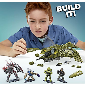 MEGA Halo Infinite Toy Building Set, UNSC Wasp Onslaught Aircraft with 406 Pieces, 4 Poseable Action Figures and Accessories, for Collectors