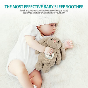 BEREST Baby Sleep Soother Bedtime Bunny with Starry Projector Night Light, Plush Stuffed Animal for Newborn Infants, Lullaby Music, White Noise, Mother's Heartbeat for Boys & Girls Shower Gifts