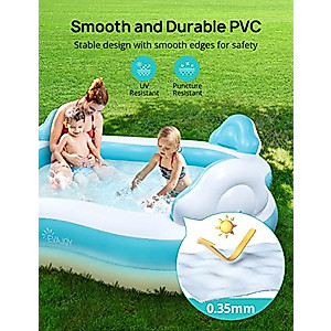Inflatable Swimming Pool, EVAJOY Inflatable Pool for Kids, Adults, Family-Sized Above Ground Swimming Pool with 4 Seats, 4 Backrests, Cup Holders, for Backyard, Garden, Outdoors, 200 gal