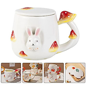 UPKOCH Care Package Ceramic Coffee Cups Rabbit Mug with Lid Water Cup Coffee Cup Coffee Mug with Rabbit Mushroom Milk Kawaii Cups Tea Mugs Gift for Adult Home Office Sympathy Gift