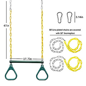 Take Me Away 18'' Trapeze Swing Bar Rings 48'' Heavy Duty Plastic Coated Chains Swing Set Accessories Playground Swing seat, Green