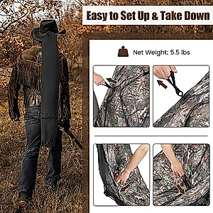 GYMAX Hunting Blind, 2-Panel See Through Pop Up 2-3 Persons Camouflage Deer Blind with Windows & Carrying Bag, Portable Folding Outdoor Ground Blind for Deer Turkey Hunting Gear Accessories