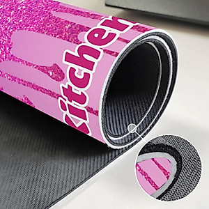 Pink Glitter Dripping Personalized Kitchen Mat Rug,Custom Floor Door Mat Anti-Slip Rugs for Kitchen,Bathroom,Laundry,48x17Inch