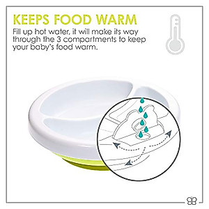 bblüv - Platö - Warming Feeding Plate - 3 Compartments with Suction Base for Baby to Toddler (Lime) - BPA and Phthalate Free