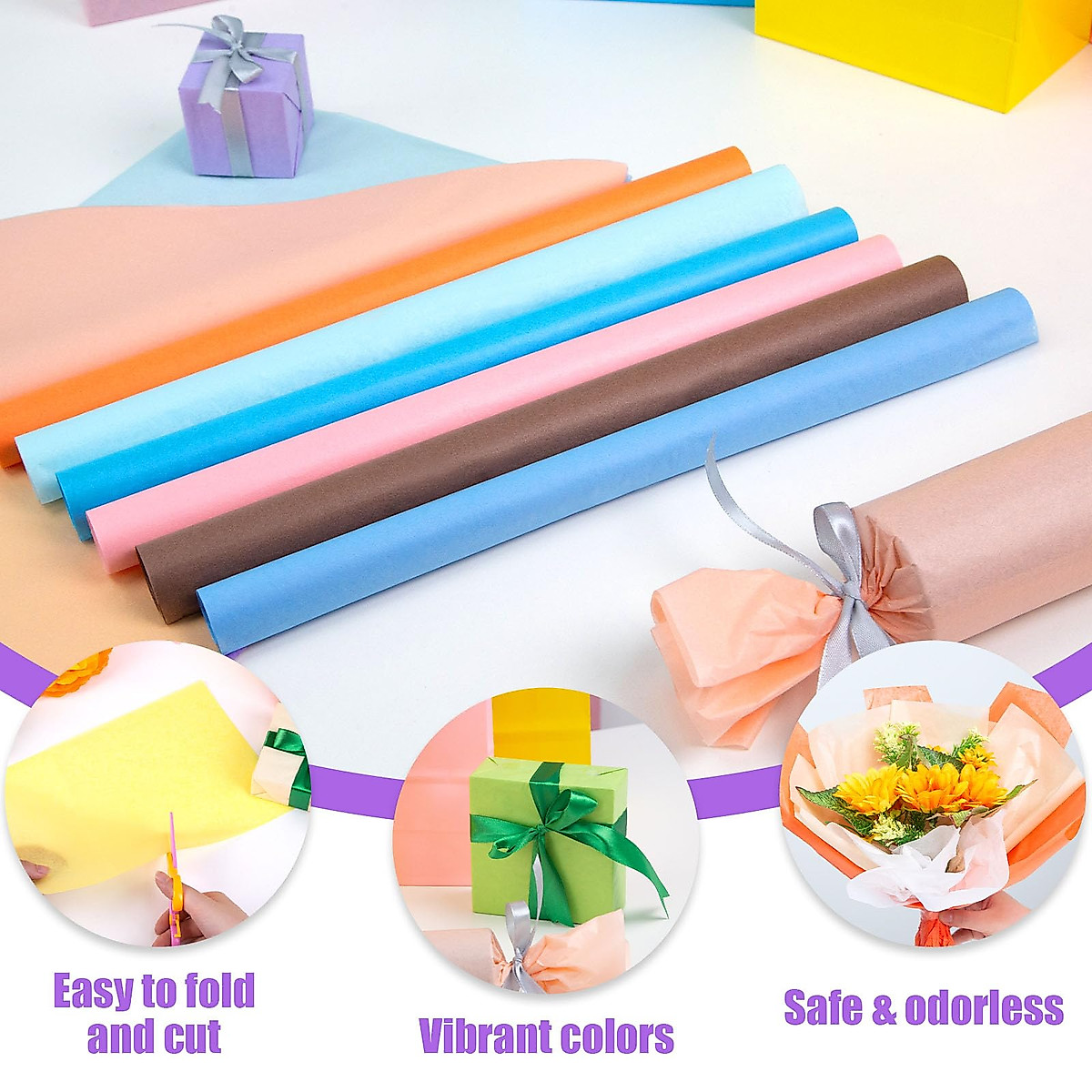 Shindel 120 Sheets Colorful Tissue Paper, Tissue Paper Bulk 20x14 Inch Gift Wrapping Paper for DIY Crafts Gift Box Wrapping 20 Colors