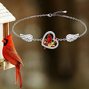 Red Cardinal Bracelet for Women Sterling Silver Memorial Cardinal Appear When Angels Are Near Heart Bird Cardinal Bracelets Cute Jewelry for Loss of Loved One