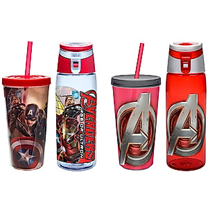 Zak! Designs Insulated Tumbler with Screw-on Lid and Straw, Avengers 2 Logo, BPA-free Plastic, 16-ounce