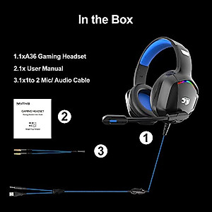 Gaming Headset with Microphone for Pc, Xbox One Series X/s, Ps4, Ps5, Switch, Stereo Wired Noise Cancelling Over-Ear Headphones with Mic, RGB, for Computer, Laptop, Mac, Nintendo, Gamer (Blue)