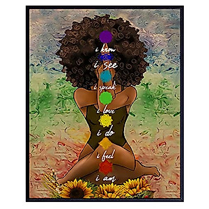 Black Art for African American Women - Boho Positive Affirmations Zen Meditation Decor - Inspirational Afro Yoga Wall Art - New Age Hippie Chakra Room Decor - Personal Growth Uplifting Spiritual Gifts