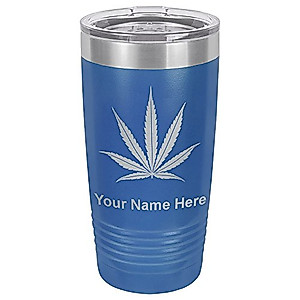 LaserGram 20oz Vacuum Insulated Tumbler Mug, Marijuana leaf, Personalized Engraving Included (Dark Blue)