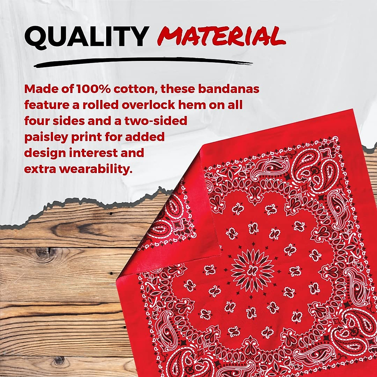 B53 100% Cotton Bandanas Made in the USA - Stylish Headband, Handkerchief, Scarf - 21 inch x 21 inch (Red, Navy, Black (3-pack))