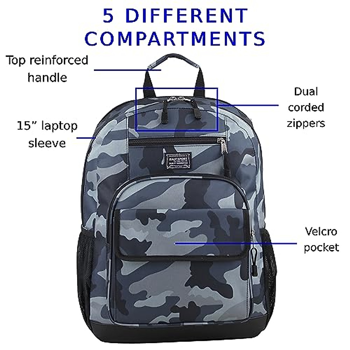 Eastsport Travel Backpack Large Tech Laptop Bag for Work, Gym, Hiking, Midnight Camo