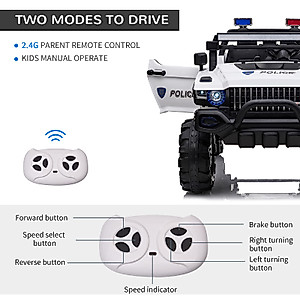 Aosom 53" L 2-Seater 12V Police Car Ride On Truck with Remote Control, Battery Operated Electric Car for Kids with Suspension, MP3 Player, Lights, Music, Horn, White