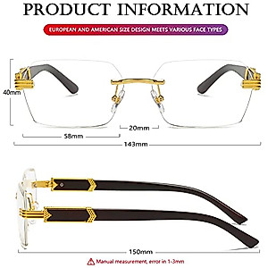 AIEYEZO Retro Rimless Sunglasses Rectangle Women Men Vintage Frameless Sun Glasses Fashion Frameless Square Tinted Glasses (Gold/Transparent)