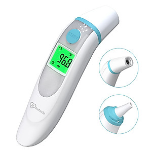 Forehead Thermometer for Adults, 4 in 1 Ear Thermometer for Kids, No Touch Baby Thermometer, Digital Thermometer with Fever Alarm and Object Measurement - Fast, Reliable and Accurate (White)