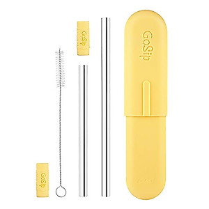 Final Touch GoSip 3-in-1 Reusable Stainless Steel Drinking Straws with Cleaning Brush and Go Sip Case (Lemon Yellow) (RS200-12)