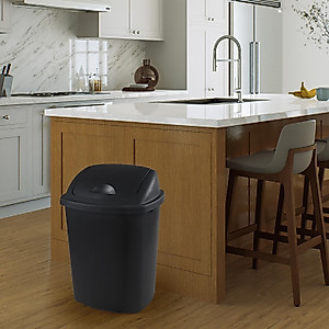 Ramddy 6 Gallon Kitchen Swing Top Garbage Can, 4-Pack Plastic Trash Can with Swing Lid, Black