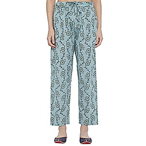 Yash Gallery Women's Cotton Floral Print A-line Kurta Pant Set (Blue)